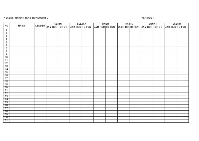 Team Bondowoso Daily Attendance Log | PDF