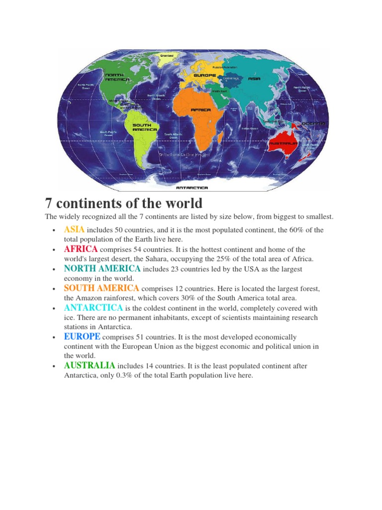 7 Continents of The World | PDF | Europe Travel | Asia