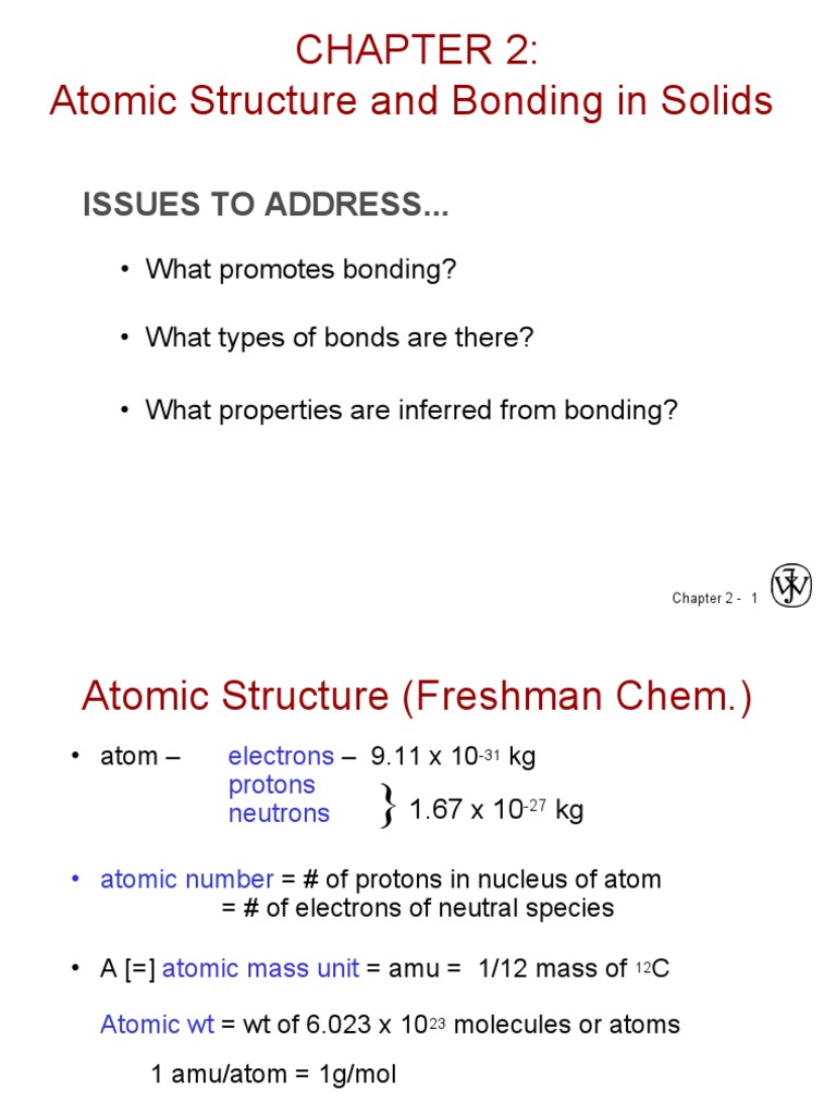 Atomic Structure and Bonding in Solids: Issues To Address.. | PDF ...