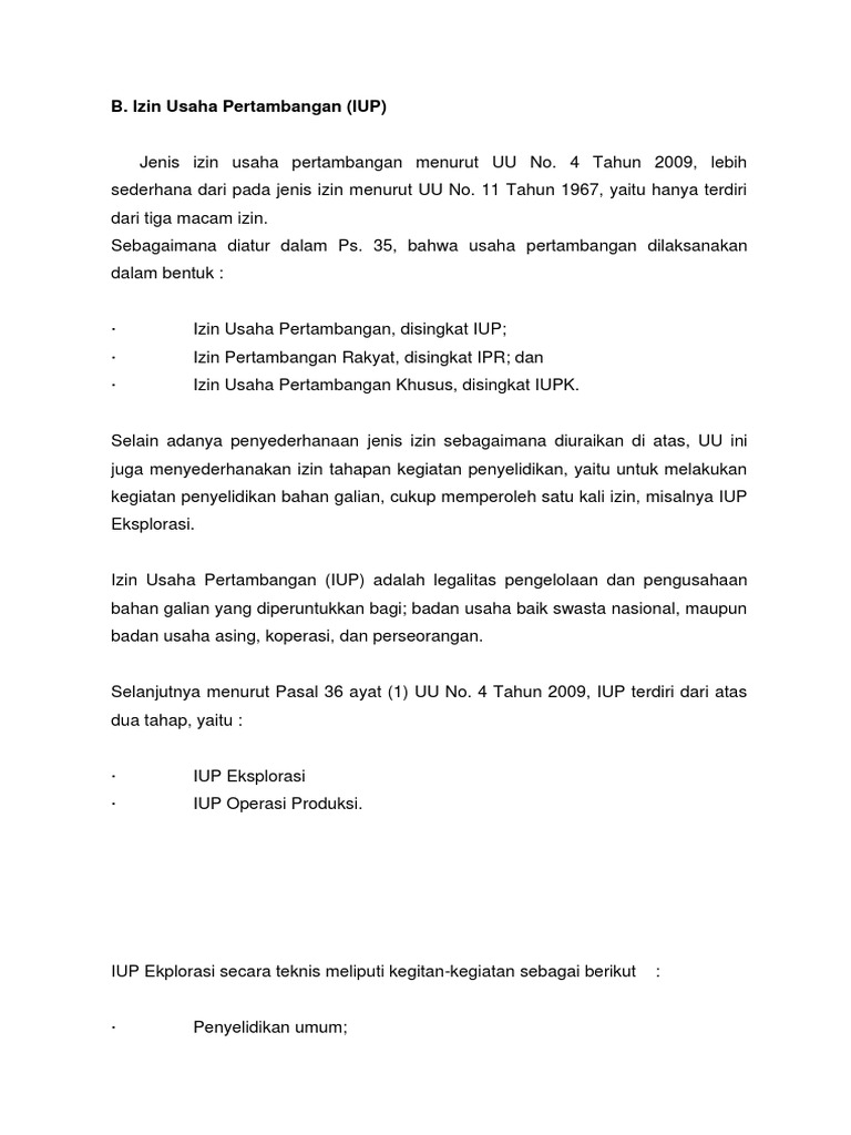 B. Izin Usaha Pertambangan (IUP) | PDF