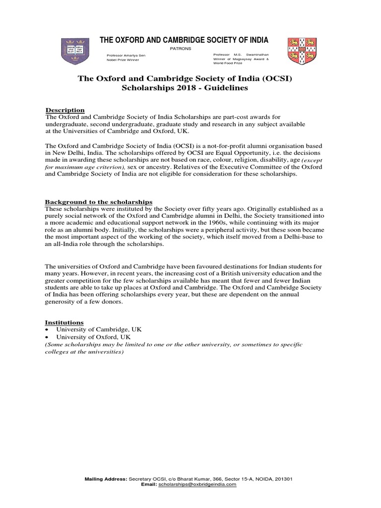 OCSI Scholarships 2018 Guidelines | PDF | University Of Oxford ...