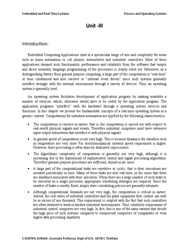 Erts Unit III | PDF | Scheduling (Computing) | Process (Computing)