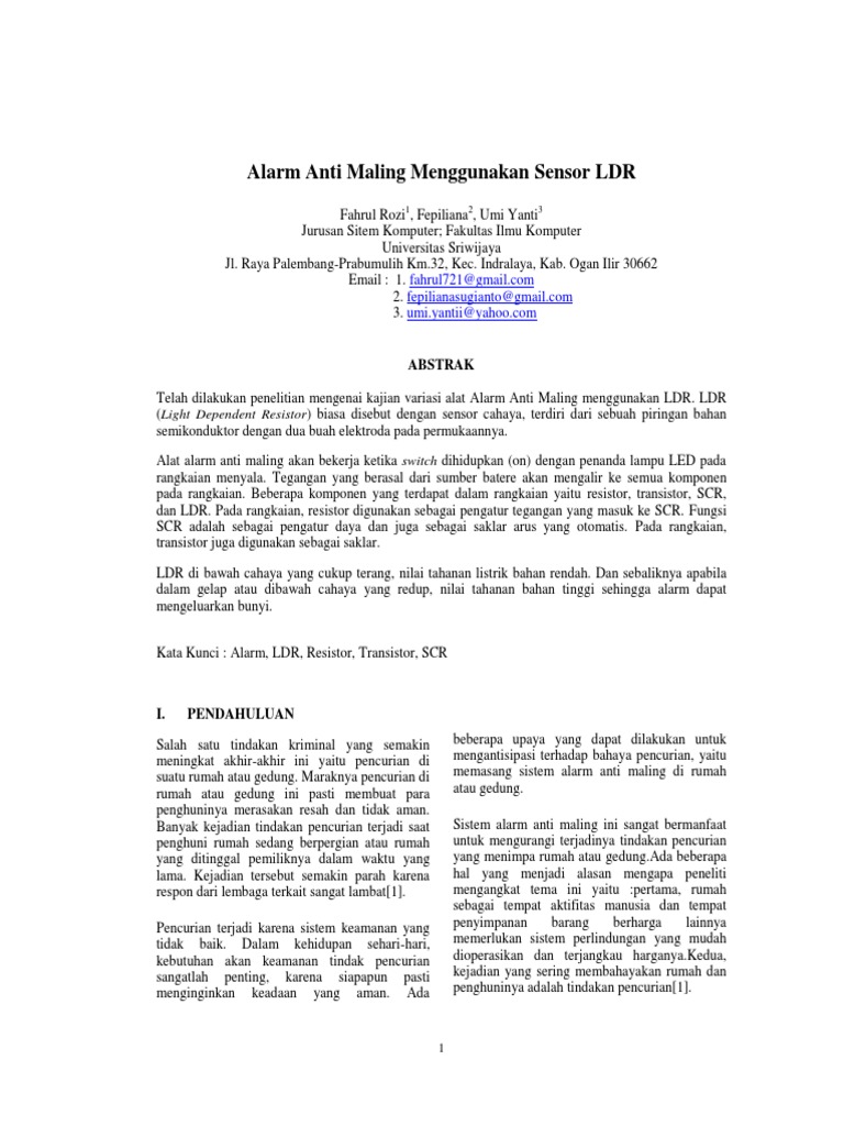 Alarm Anti Maling Menggunakan Sensor LDR | PDF | Komputer