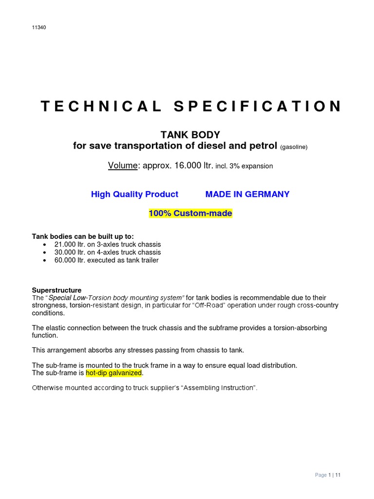 TANK-BODY For Transportation Diesel and Petrol 16.000 LTR | PDF | Truck ...