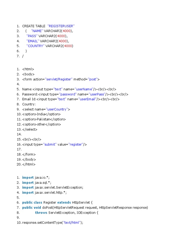 "Registeruser" "NAME" "PASS" "Email" "Country": Import Import Import Import Public Class Extends ...