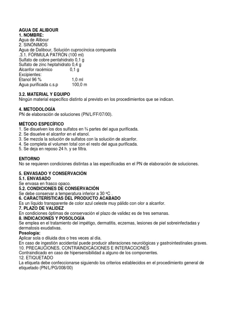Agua de Alibour: Fórmula y Uso Dermatológico | PDF | Sustancias ...