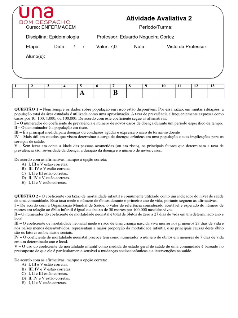 Atividade Avaliativa 2 - Epidemiologia 2018 | PDF | Taxa de mortalidade ...