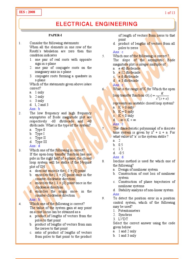 Electrical Engineering Paper-I | PDF | Waves | Capacitor