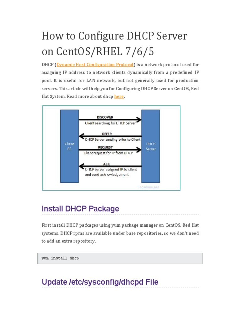How To Configure DHCP Server On Centos/Rhel 7/6/5 | PDF | Ip Address | Internet Protocols