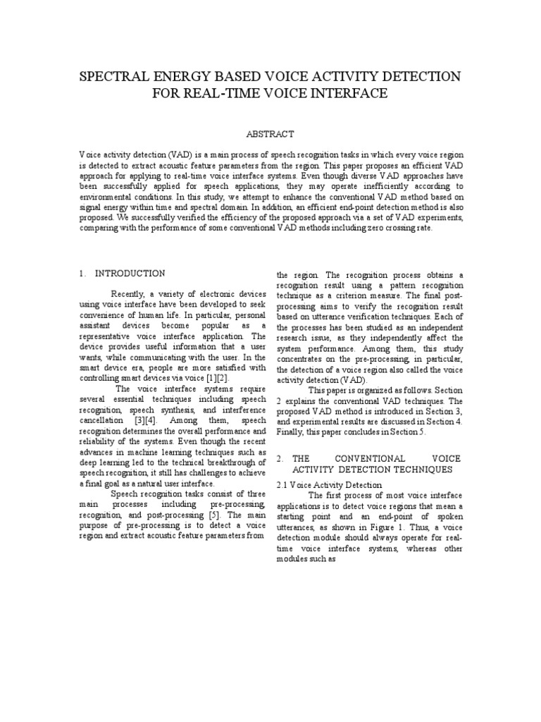 Spectral Energy Based Voice Activity Detection For Real-Time Voice Interface | PDF ...