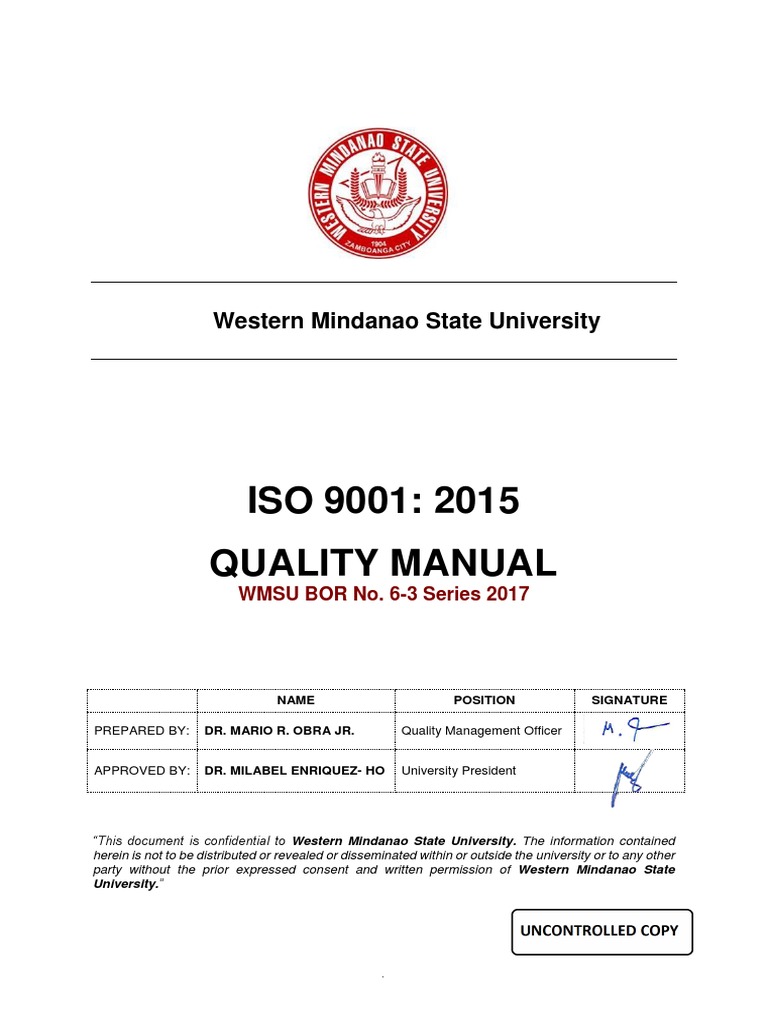 WMSU-QMO-PM-001.001 Quality Manual.pdf | Quality Management | Quality ...