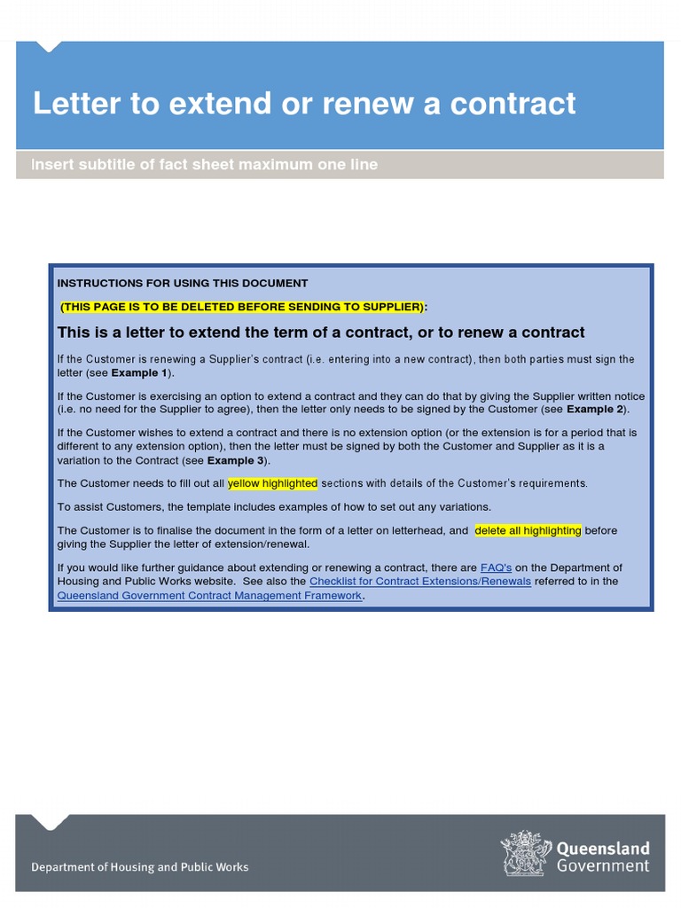 Letter To Extend or Renew A Contract: Insert Subtitle of Fact Sheet ...
