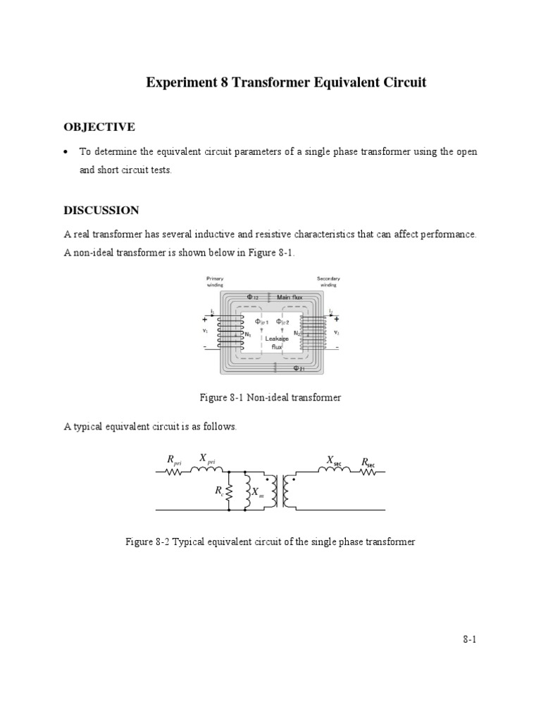 Experiment 8 Transformer Equivalent Circuit | PDF | Transformer | Inductor