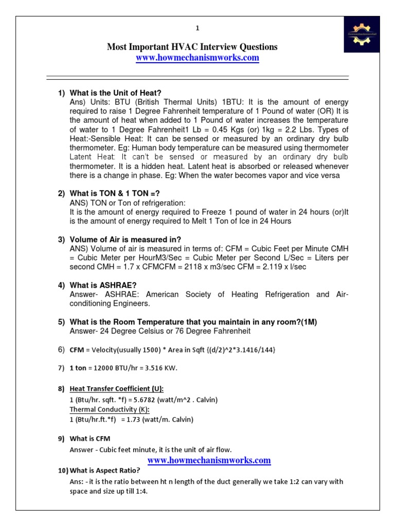 70 Most Important HVAC Interview Questions-1 | PDF | Air Conditioning ...