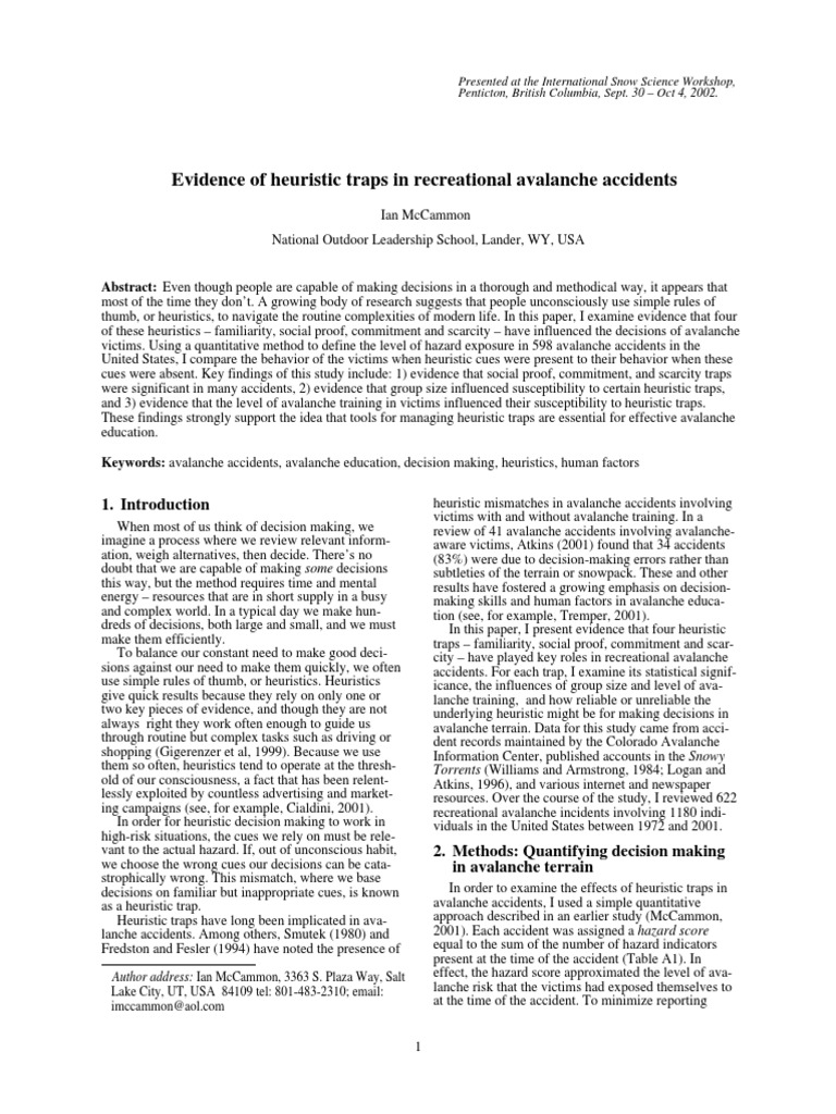 Heuristic Traps in Avalanche Accidents | PDF | Student's T Test | Risk
