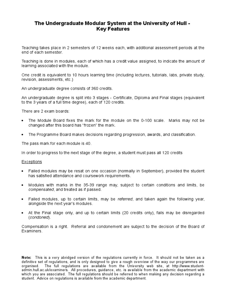 The Undergraduate Modular System at The University of Hull - Key ...