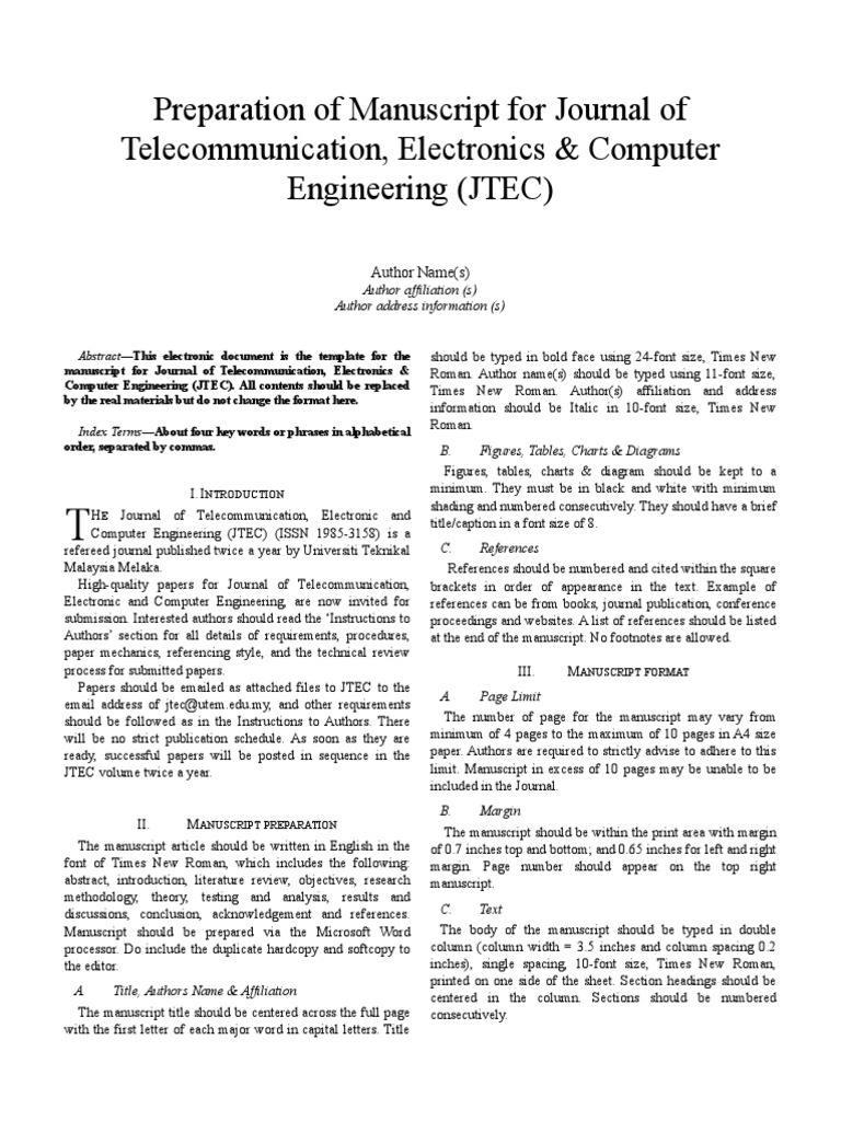 JTEC Format | PDF | Times New Roman | Manuscript