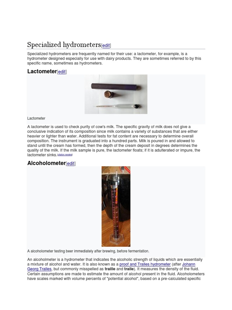 Specialized Hydrometers | PDF | Thermometer | Physical Quantities