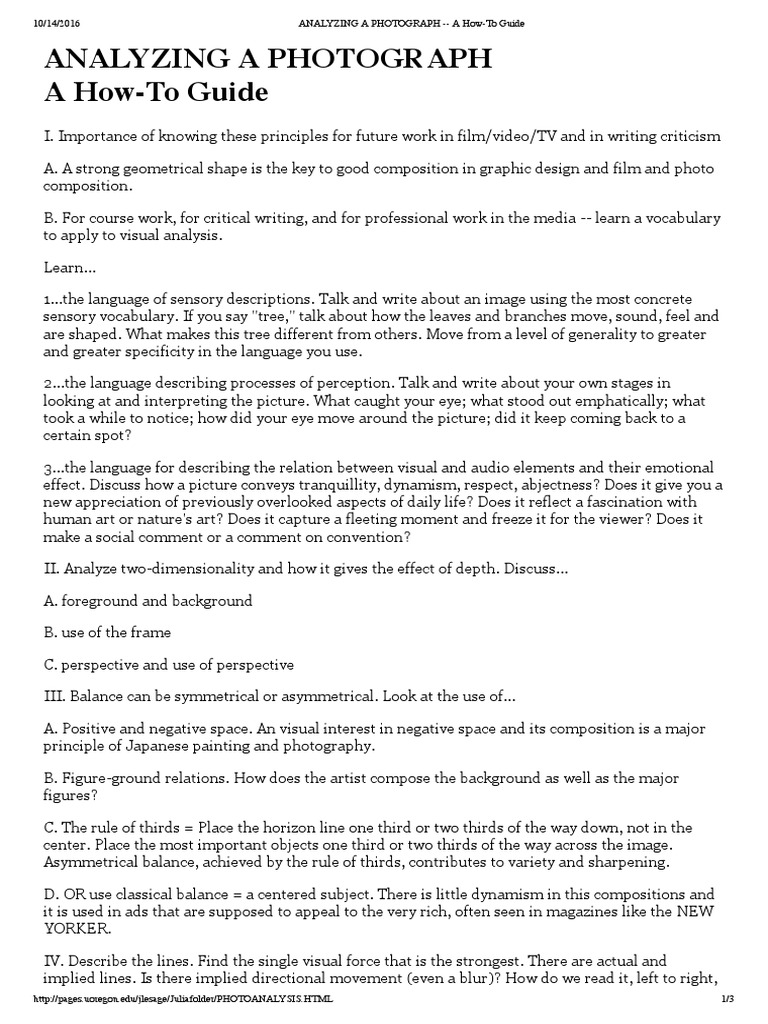 Analyzing A Photograph - A How-To Guide | PDF | Composition (Visual ...