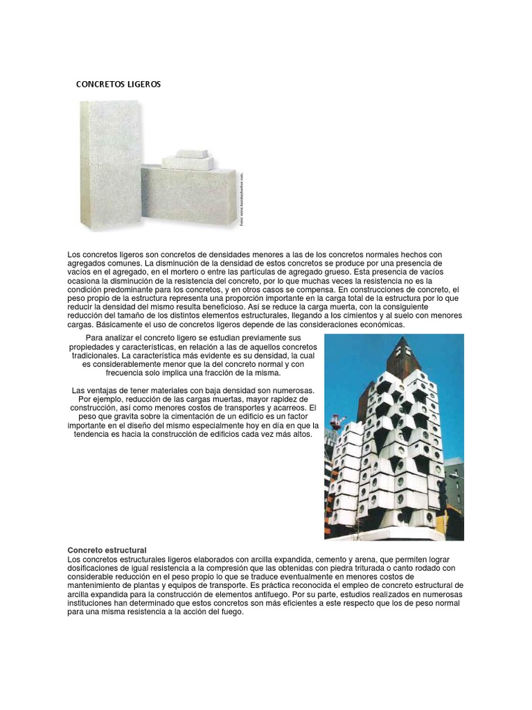 Concretos Ligeros | PDF | Hormigón | Aislamiento térmico