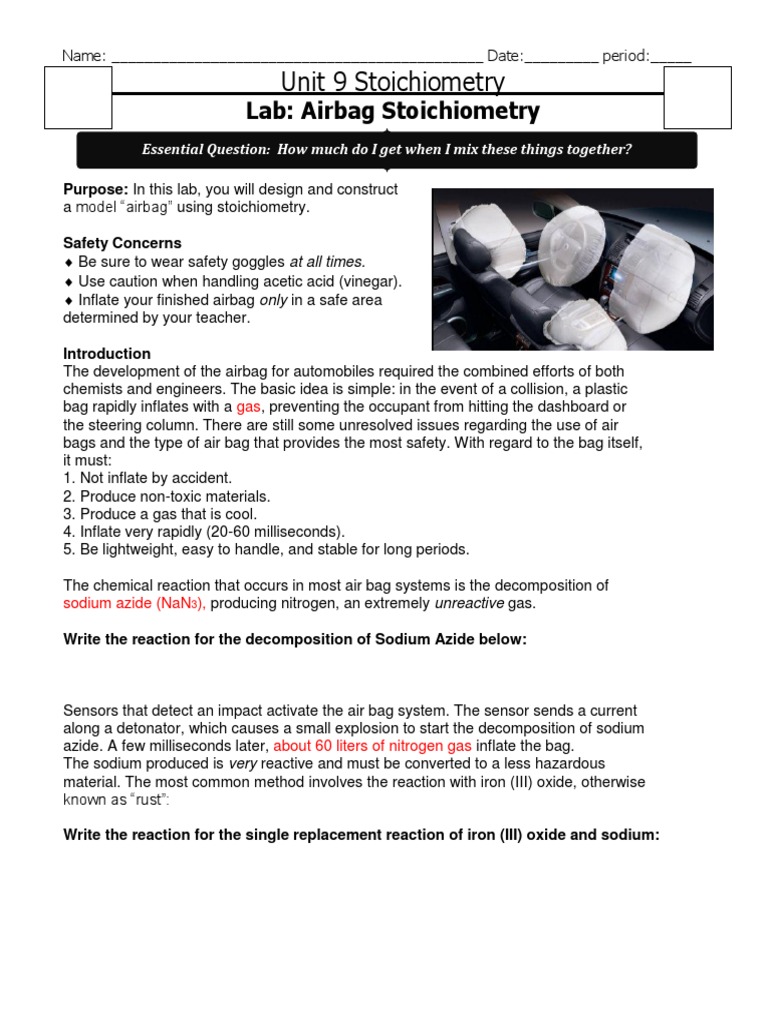 Lab Airbag Stoichiometry | Download Free PDF | Airbag | Sodium Bicarbonate