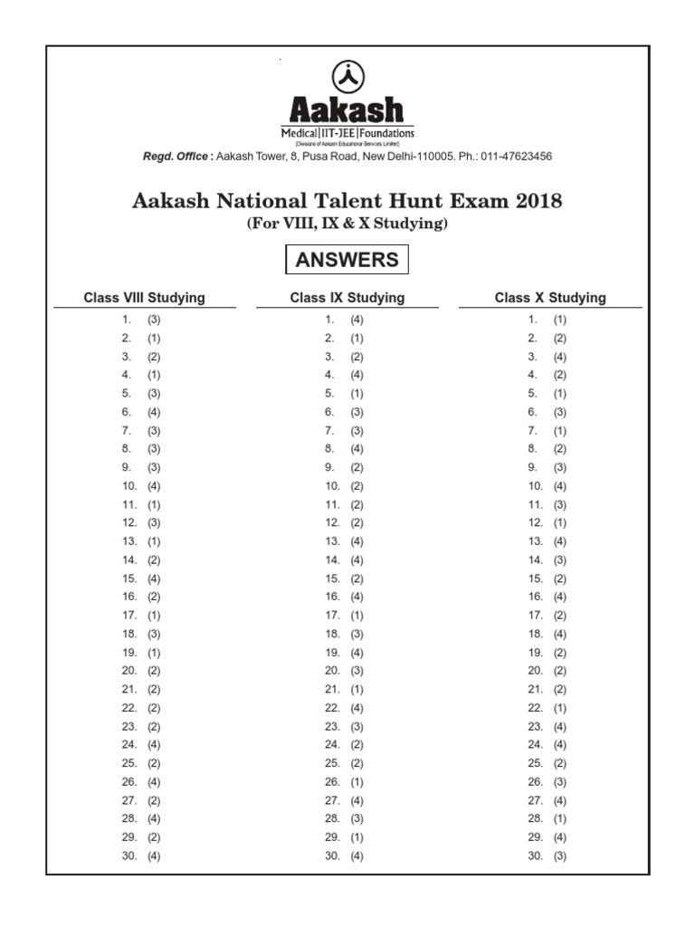Anthe Sample Paper Answer Key-2018 | PDF