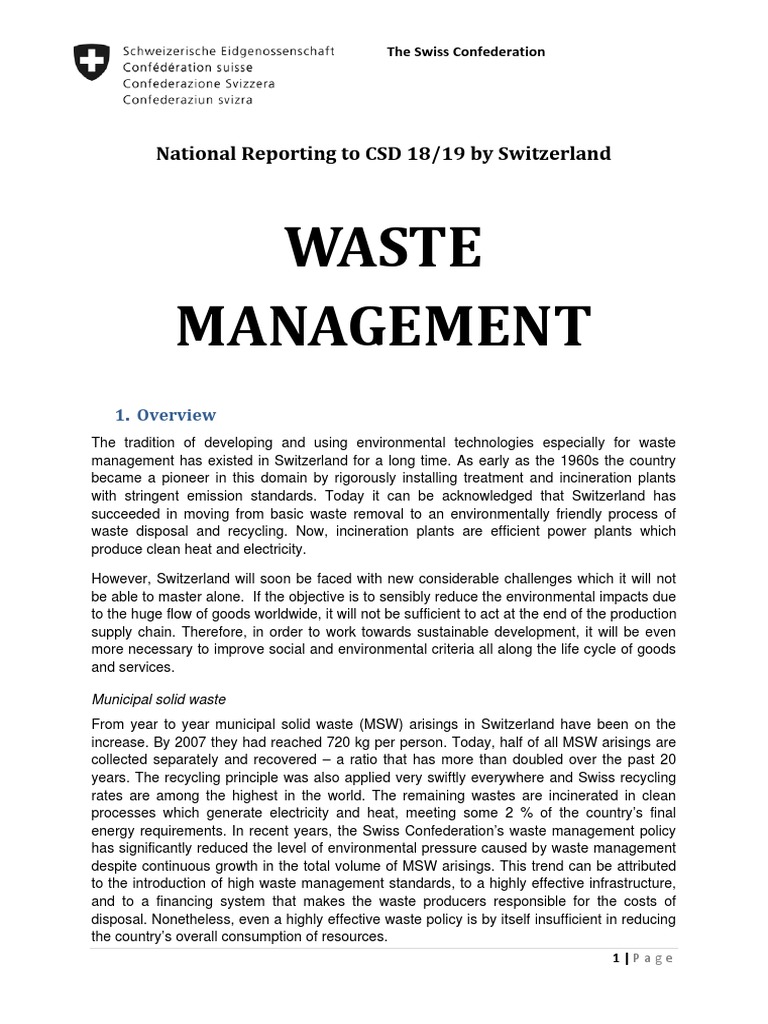 Waste Management: National Reporting To CSD 18/19 by Switzerland | PDF ...