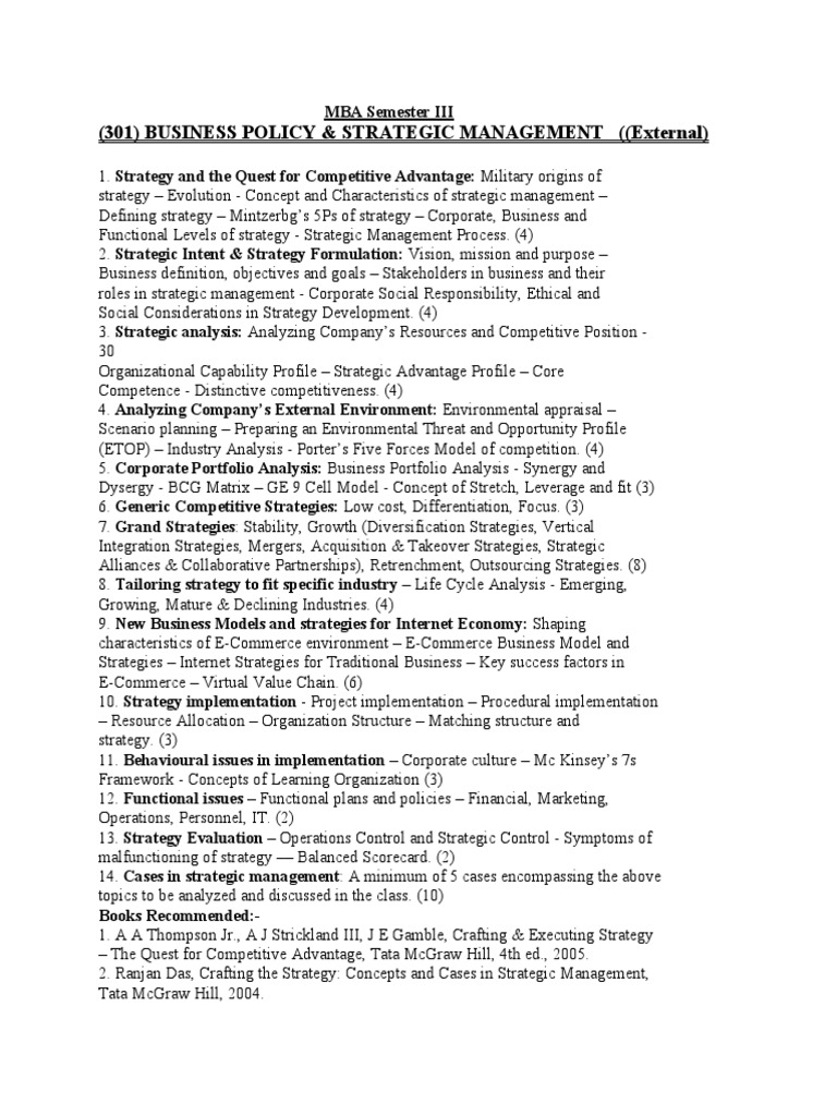 MBA Semester III Finance Syllaus | PDF | Strategic Management | Tax Deduction