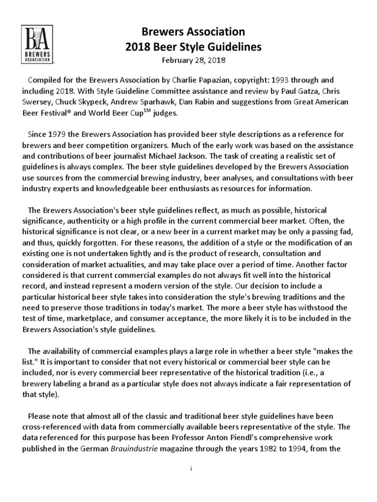 2018 BA Beer Style Guidelines Final | PDF | Ale | Beer