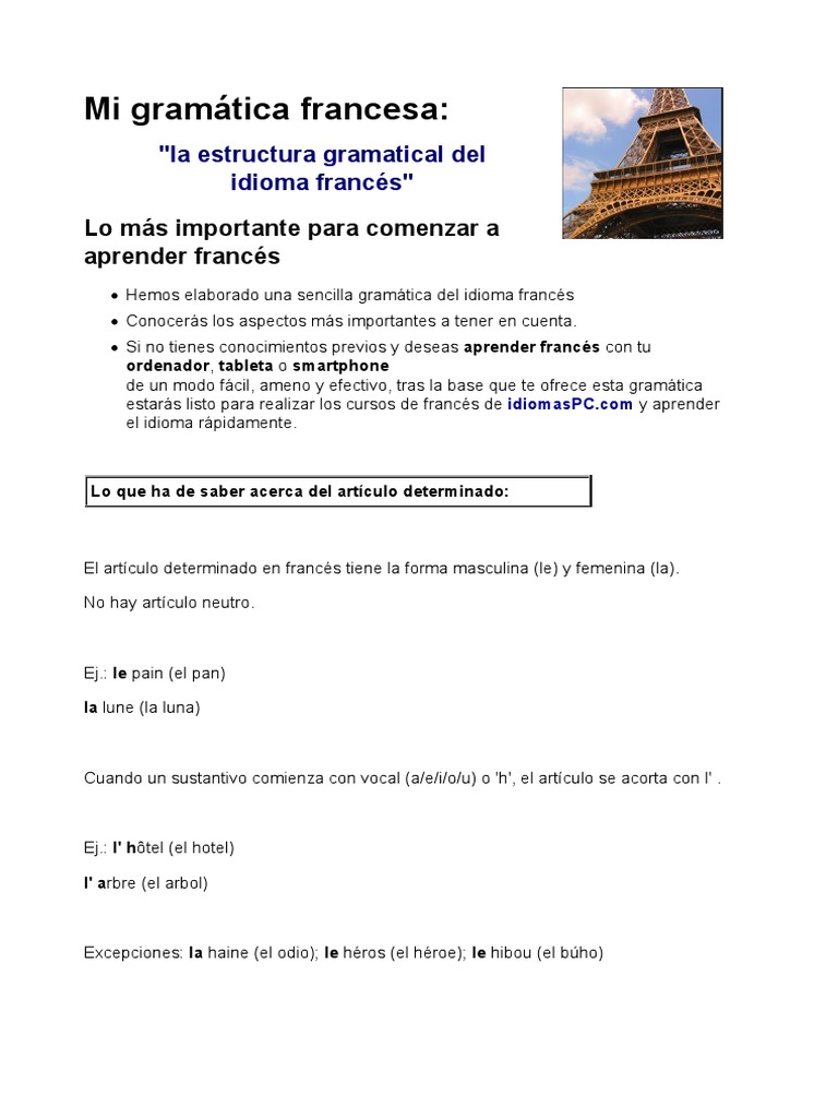 Mi Gramática Francesa: Lo Más Importante en Francés | PDF | Adjetivo ...
