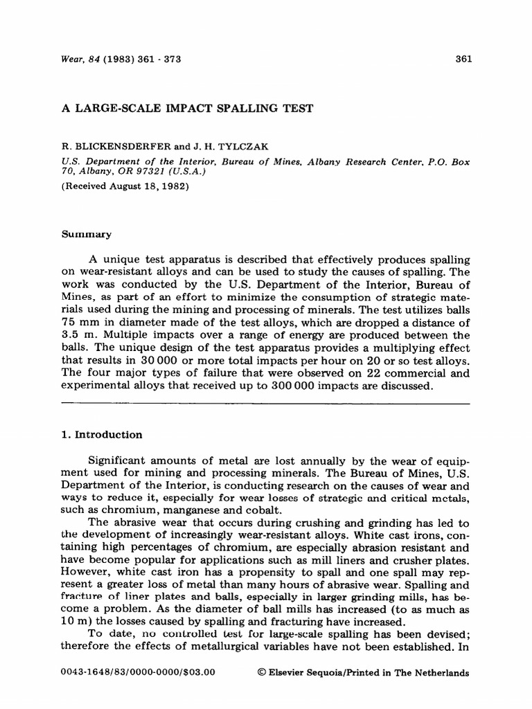 Large-Scale Impact Spalling Test | PDF | Wear | Mill (Grinding)