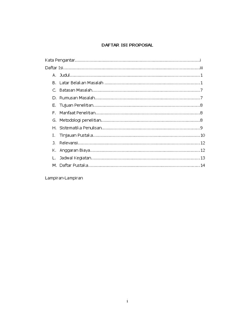 Daftar Isi Proposal | PDF