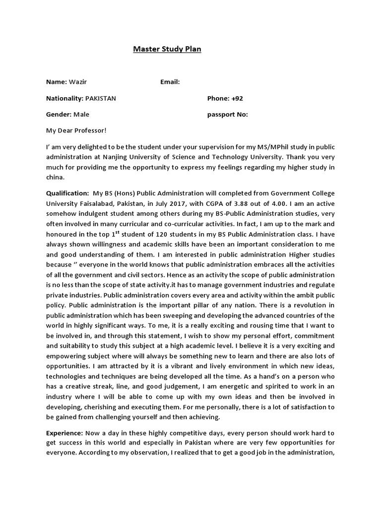 Study Plan | PDF | Public Administration | Institution