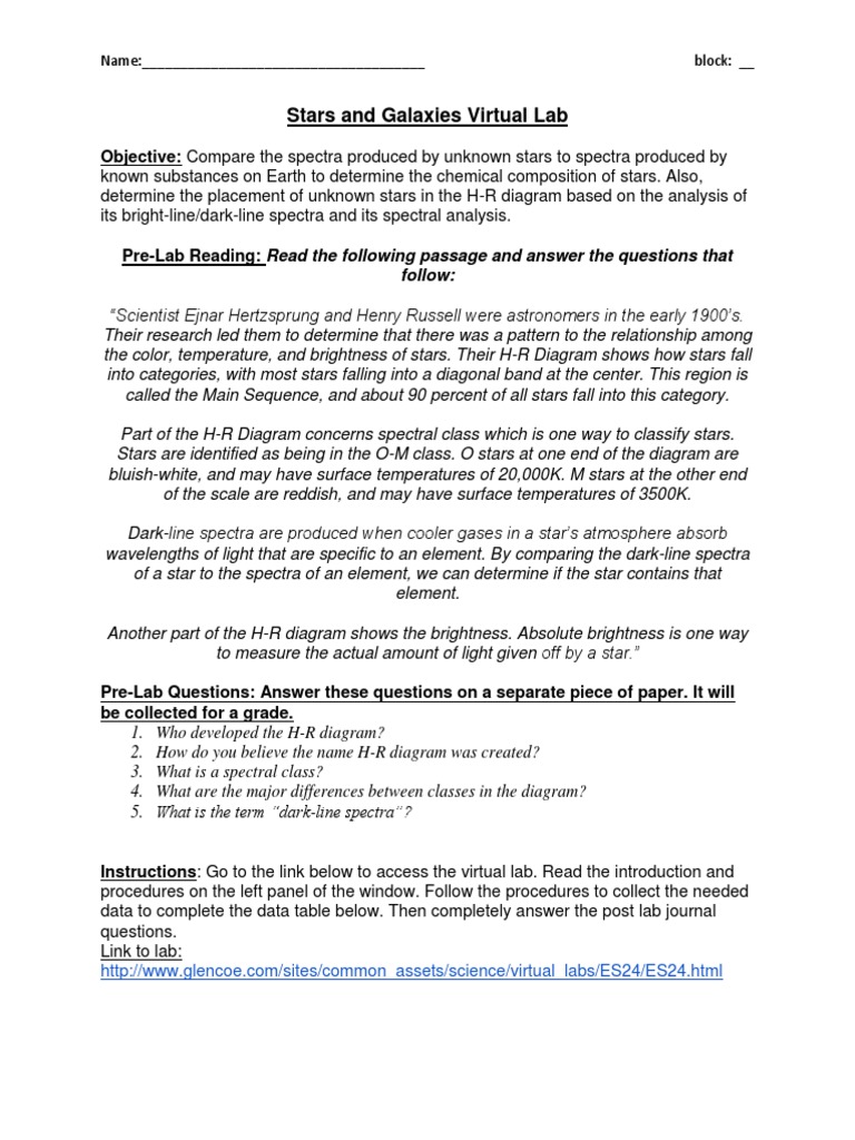 Stars and Galaxies Virtual Lab | PDF | Stars | Spectrum