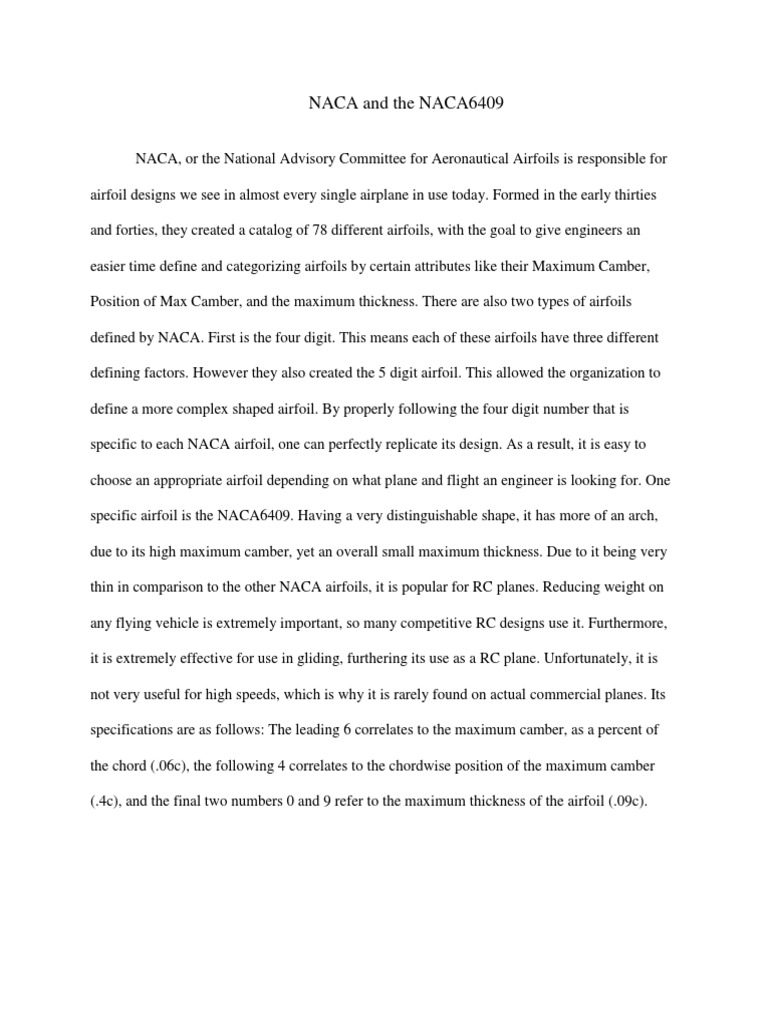 NACA 6409 Airfoil Overview | PDF | Airfoil | National Advisory Committee For Aeronautics