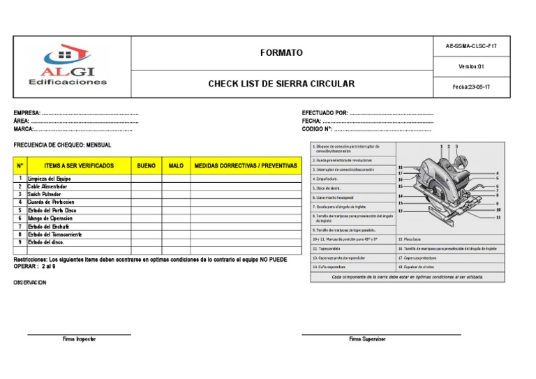 Check List Sierra Circular-Algi