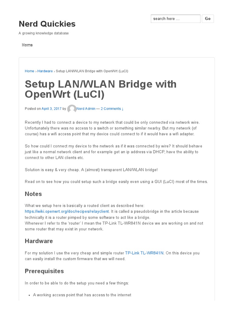 Setup LAN - WLAN Bridge With OpenWrt (LuCI) - Nerd Quickies PDF | PDF ...