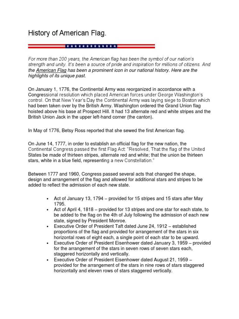 History of the American Flag | PDF | Flag Of The United States ...
