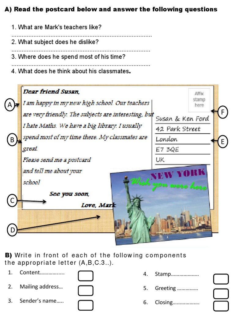 1st Bac Writing Postcard | PDF | Games & Activities