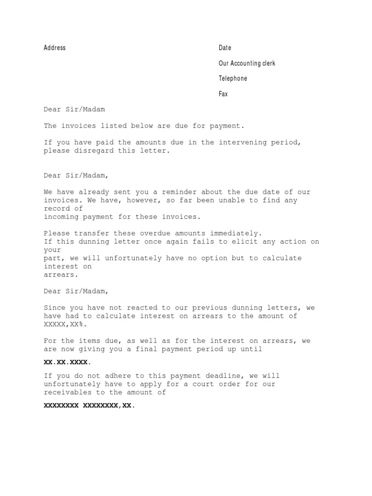 Dunning Letter Format