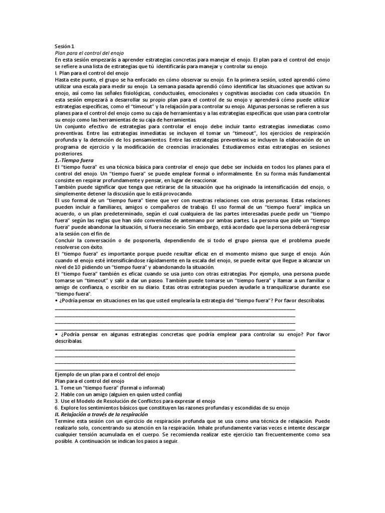 Estrategias para Controlar el Enojo | PDF | Respiración | Terapia ...