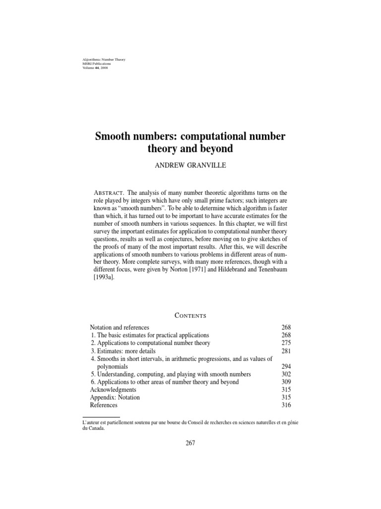 Smooth Numbers: Computational Number Theory and Beyond: Andrew ...