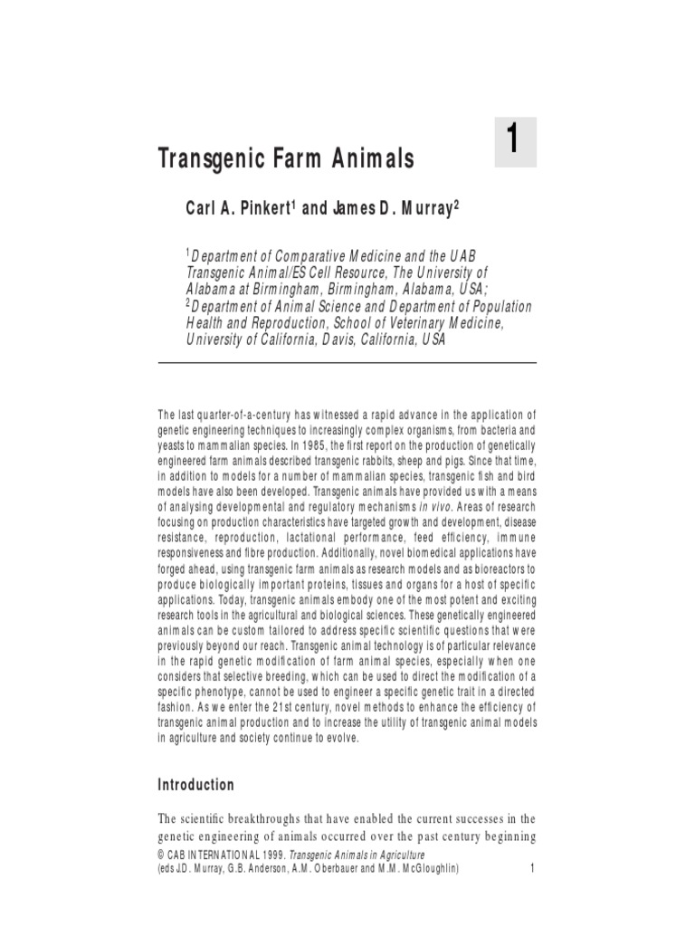 Transgenic Farm Animals | PDF | Transgene | Genetically Modified Organism