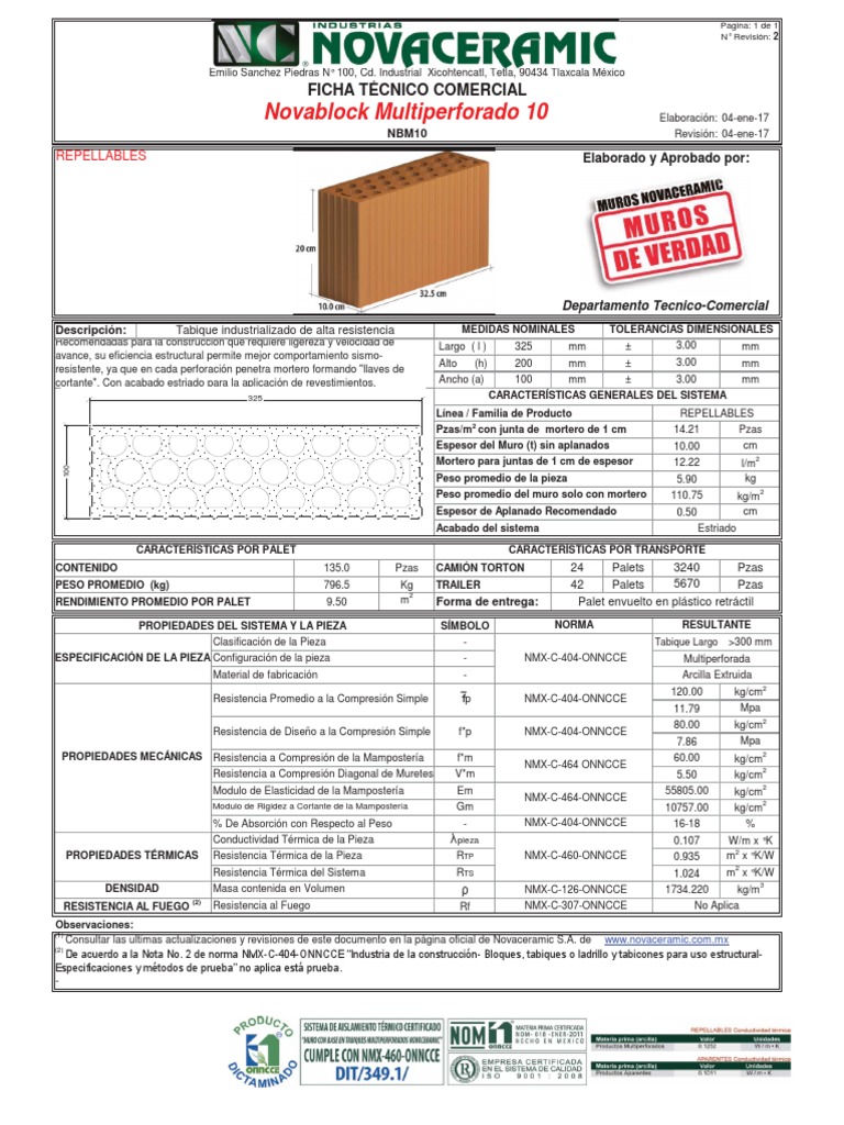 Ficha Técnica Novablock Multiperforado 12 | PDF | Rigidez | Densidad