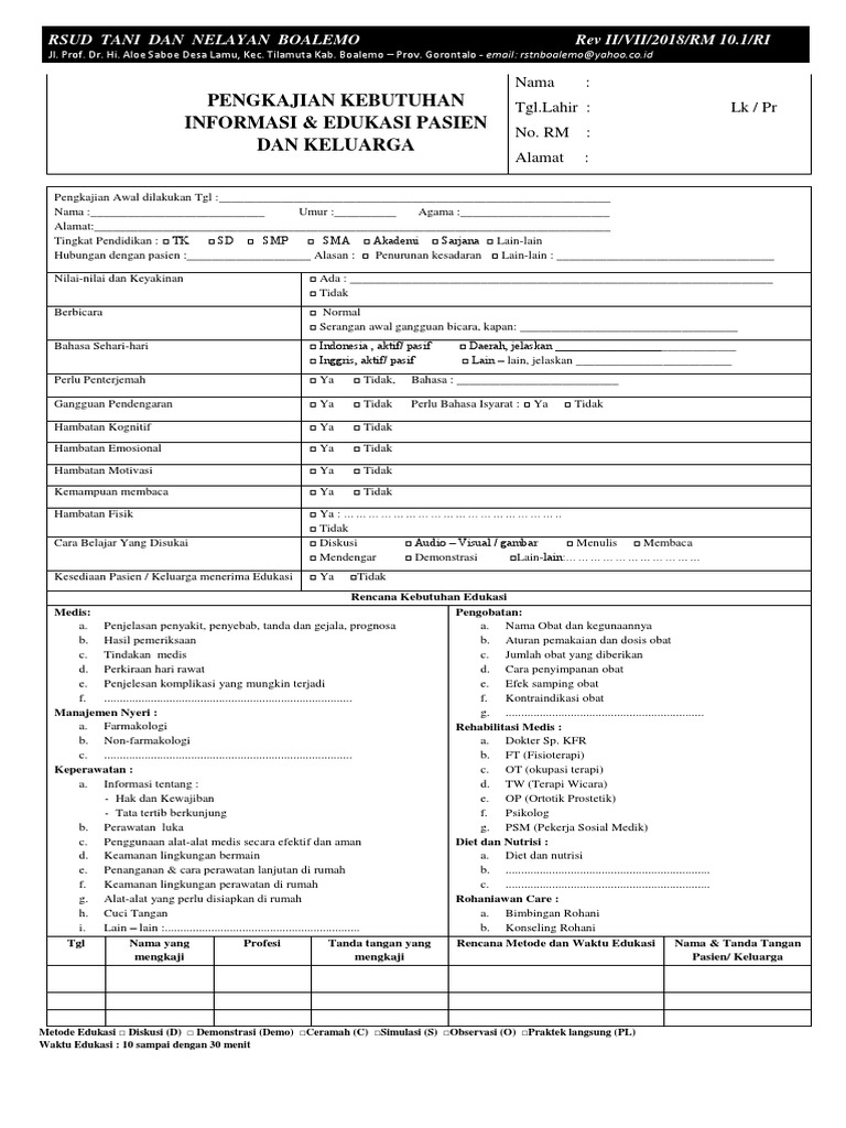 Form Kebutuhan Edukasi Pasien & Keluarga | PDF Form Kebutuhan Edukasi Pasien & Keluarga | PDF