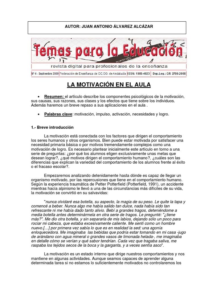 Motivación en el Aula: Claves Psicológicas | PDF | Motivación ...