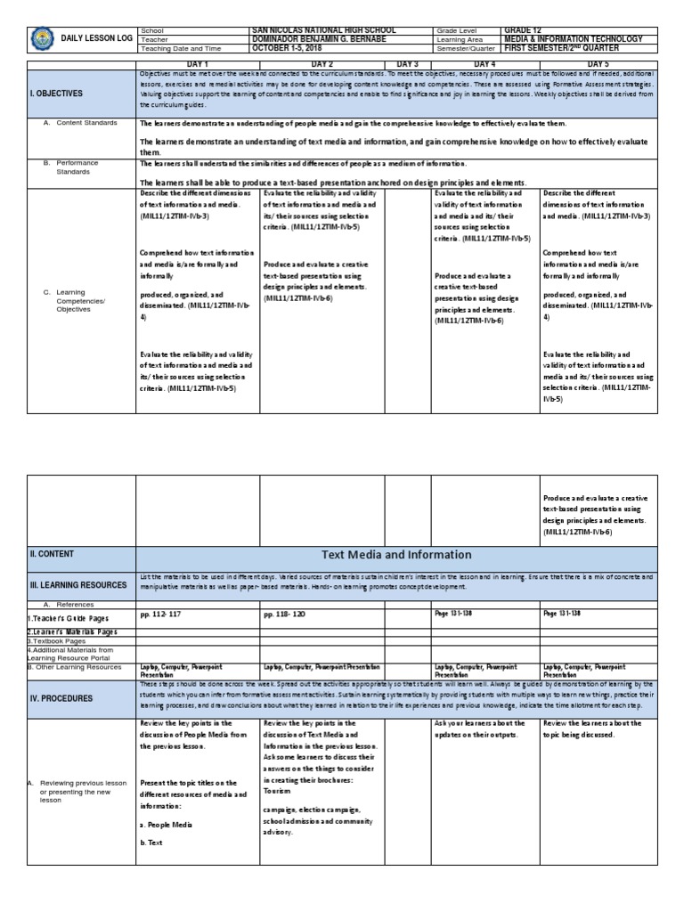 Mil Dll October 1-5, 2018 | Learning | Teachers