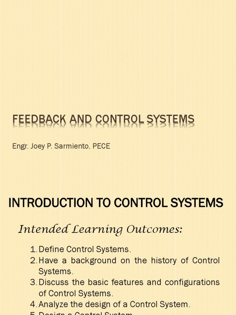 Feedback and Control Systems: Engr. Joey P. Sarmiento, PECE | PDF ...