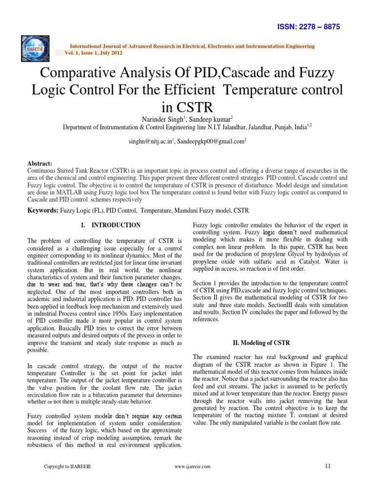 Comparative Analysis of PID, Cascade and Fuzzy Logic Control For The Efficient Temperature ...