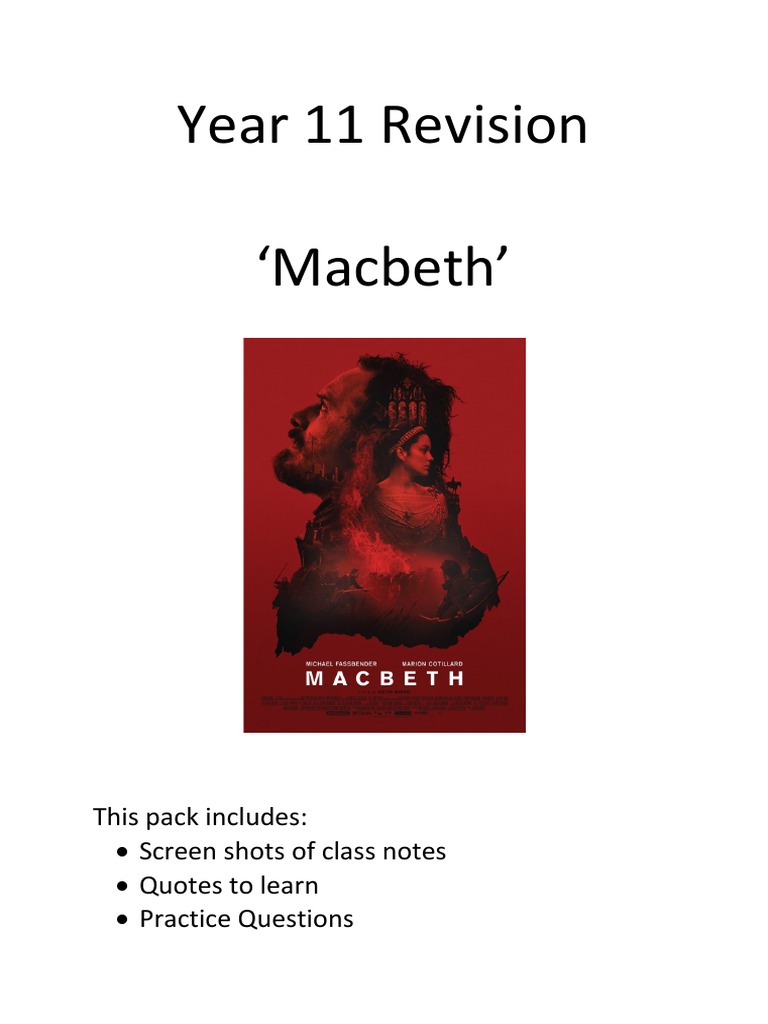 Year 11 Macbeth Study Guide | PDF | Macbeth